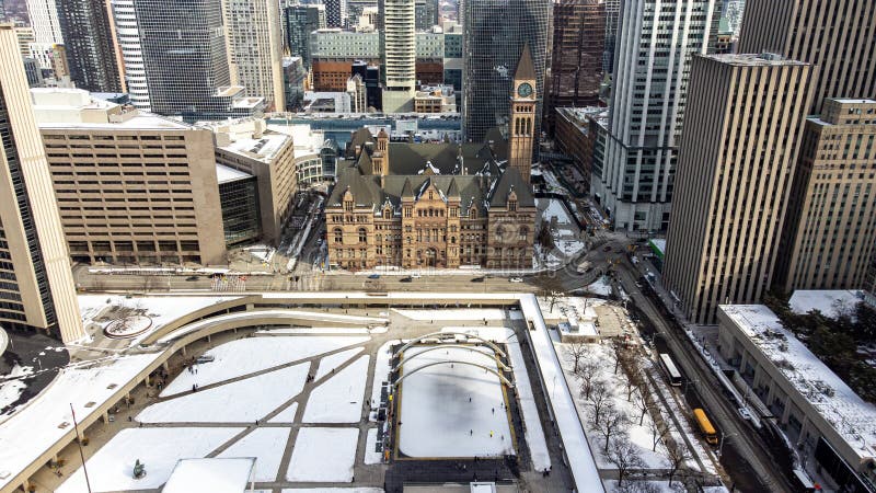 Aerial Winter View of Nathan Phillips Square and Old City Hall in ...