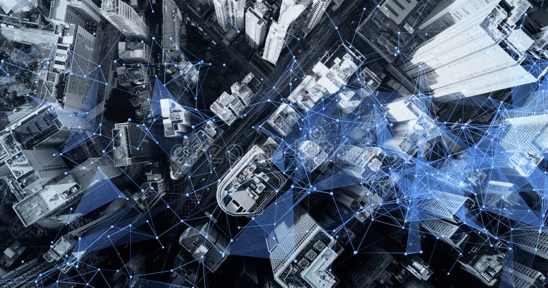 Aerial. Wireless Communication Network Concept. IoT Internet of Things ...