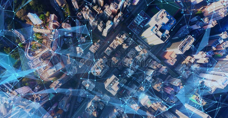 Aerial. Wireless Communication Network Concept. IoT Internet of Things ...