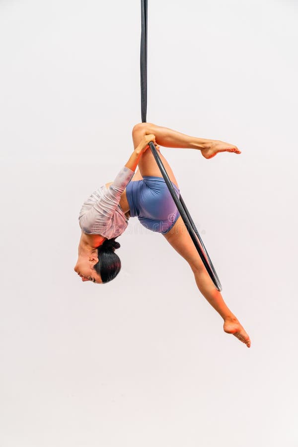 Aerialist on Hoop Against White Background Stock Photo - Image of ...