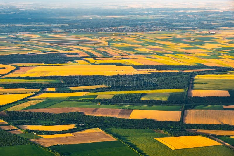 Patchwork Of Fields, Woodland And Villages From Plane Over Central ...