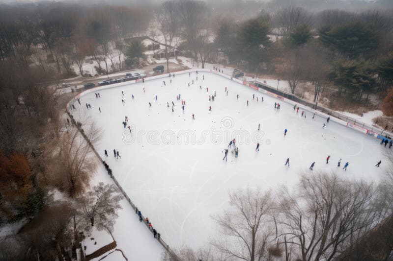 Aerials of an Ice Rink with Skaters in Motion Stock Illustration ...