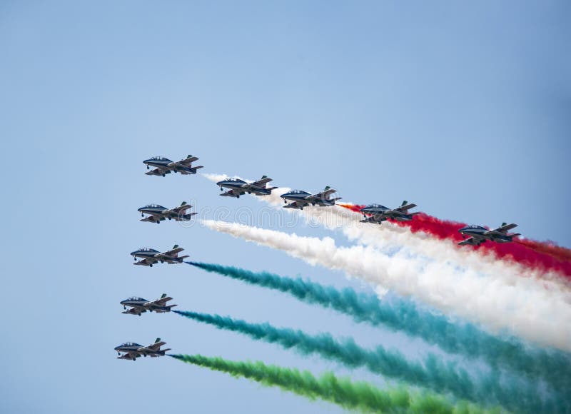 Aerobatic Aircraft with Colored Smoke Stock Photo - Image of show ...