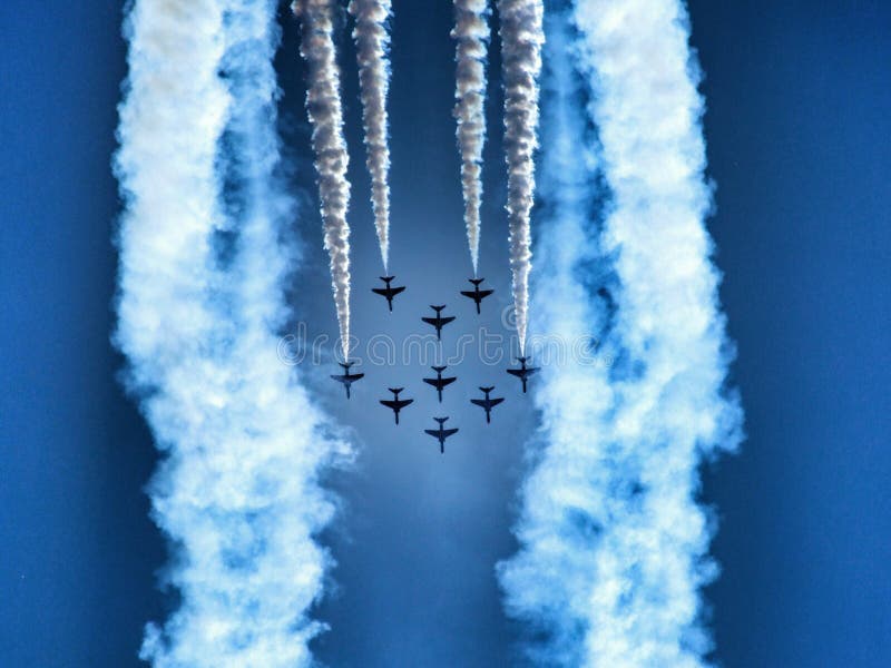 Formation of Military Training Jet Aircraft - Aerobatic Team. Stock ...