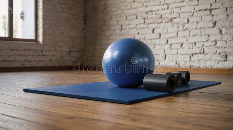 Aerobic and Pilates Workout with Balls, Mats, and Rollers Stock Photo ...