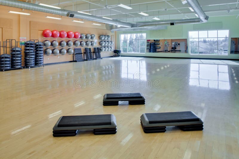 Aerobic steps in gym stock image. Image of room, steps - 23935573