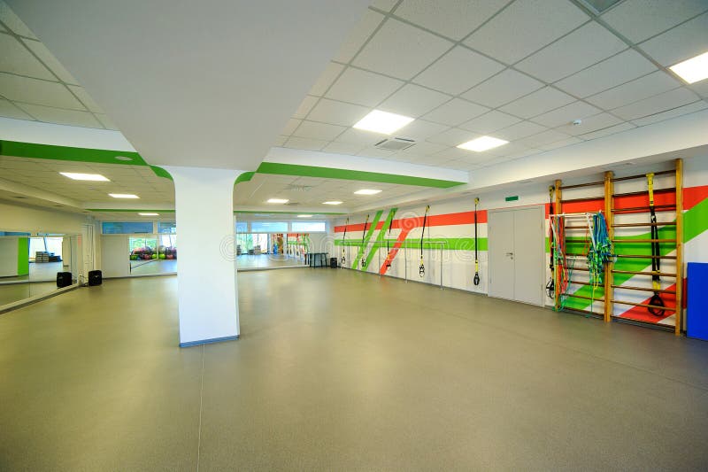 Aerobics Spinning Exercise Bikes Gym Room Stock Photo - Image of ...