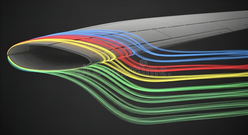 Aerodynamic Flow Lines Visualized Around a Sleek Aircraft Wing Profile ...