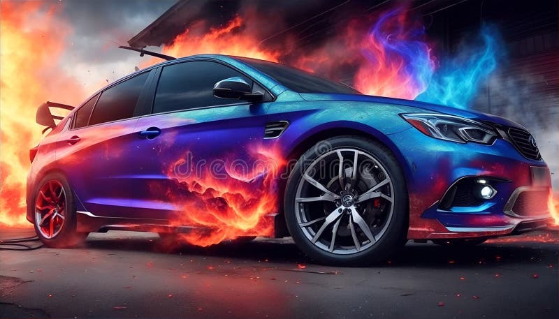 Aerography on Car Side Colorful Fire Image Banner. Generative AI Stock ...