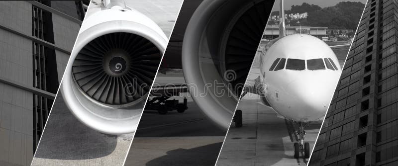 Aeroplane Engine and Front View on Black and White Travel Theme Banner ...