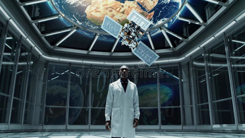 Aerospace Engineer Analyzing Satellite Orbiting Earth in Space Control ...