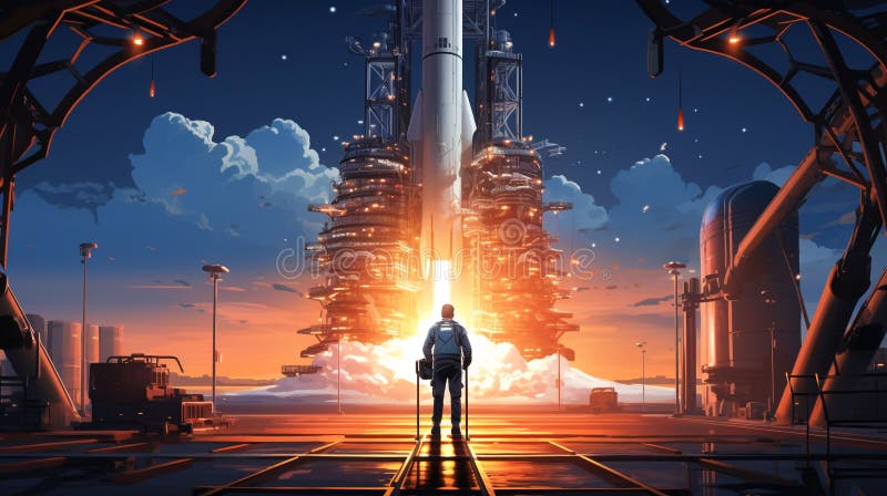 An Aerospace Engineer Preparing for a Rocket Launch, Standing in Front ...