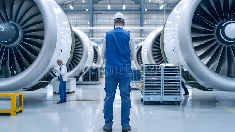 Aerospace Engineering Supervisor Overseeing Airplane Engine Maintenance in Advanced Facility ...