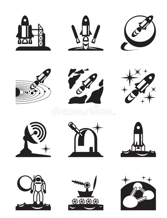 Aerospace Mission Set of Icons Stock Vector - Illustration of antenna ...