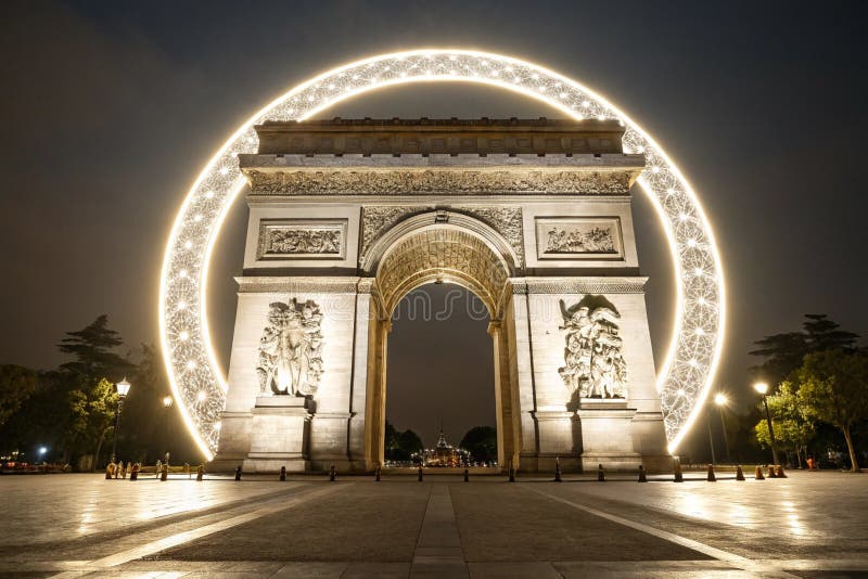 Aesthetic Arc Gate and Ring Light Background Stock Illustration ...