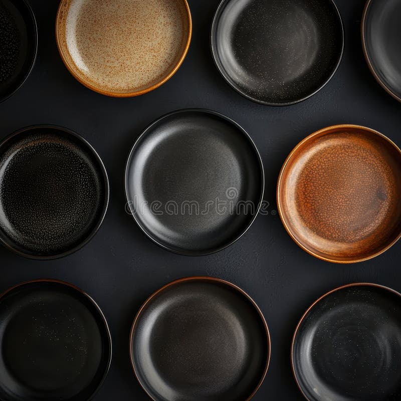 Aesthetic Arrangement of Elegant Dark Ceramic Plates with Unique ...