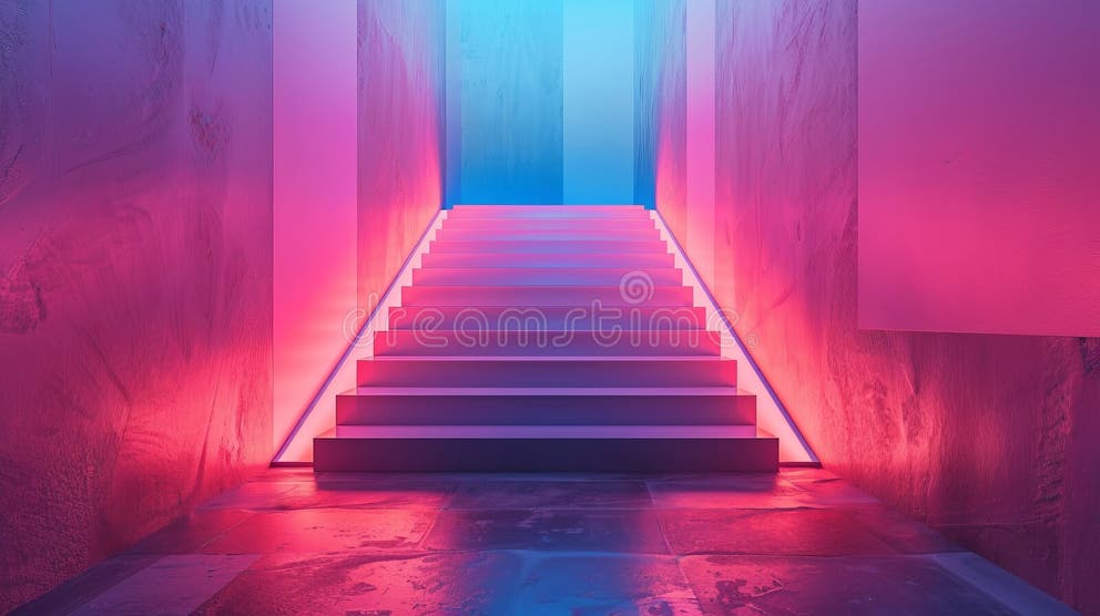 Aesthetic Background with Gradient Neon Stairs Stock Illustration ...