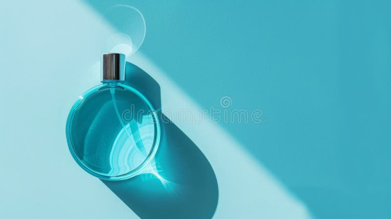 Aesthetic Beauty of a Blue Perfume Bottle on a Light Blue Background ...