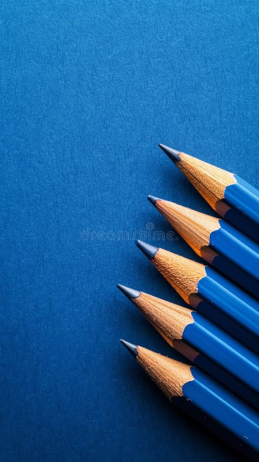Aesthetic Blue Background with Blue Pencils. Copy Space. Educational ...