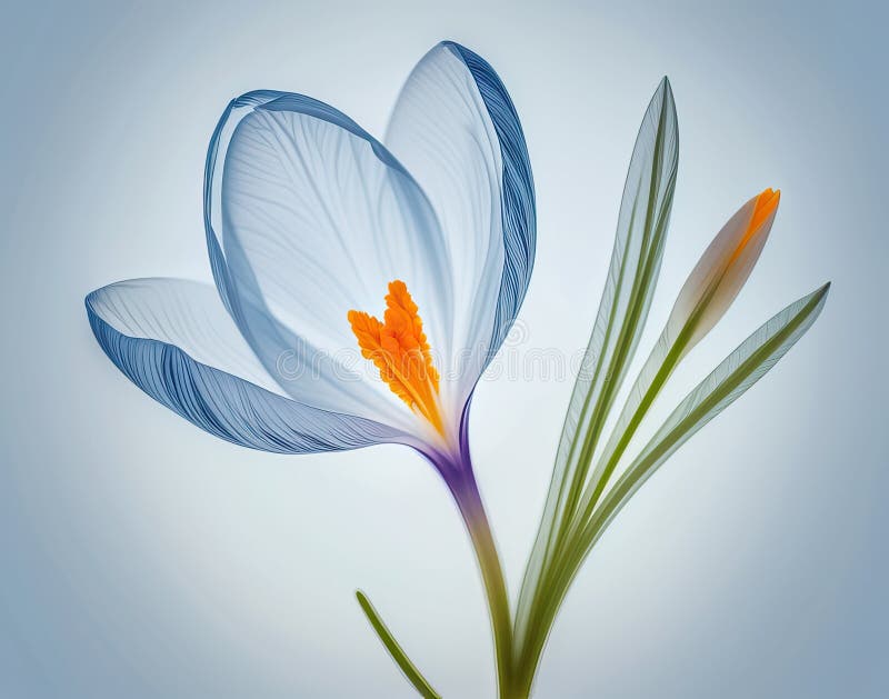 Aesthetic Botanical X-ray of Crocus. White and Blue Stock Image - Image ...