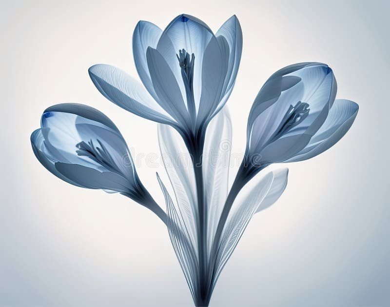 Aesthetic Botanical X-ray of Crocus. White and Blue Stock Photo - Image ...