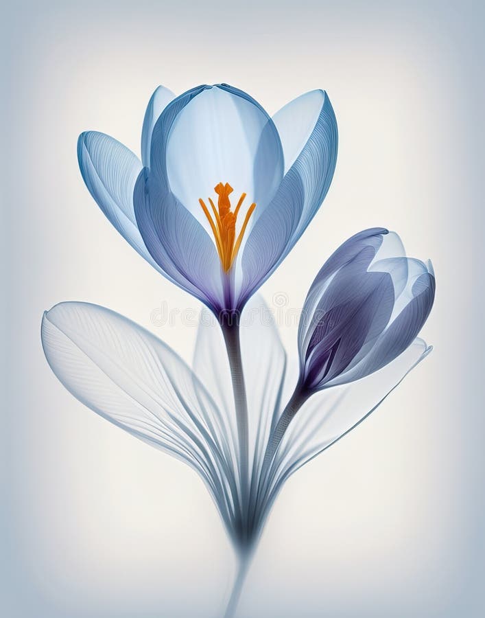 Aesthetic Botanical X-ray of Crocus. White and Blue Stock Photo - Image ...