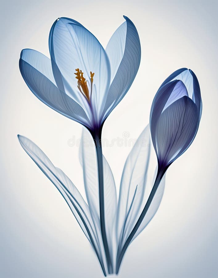 Aesthetic Botanical X-ray of Crocus. White and Blue Stock Image - Image ...