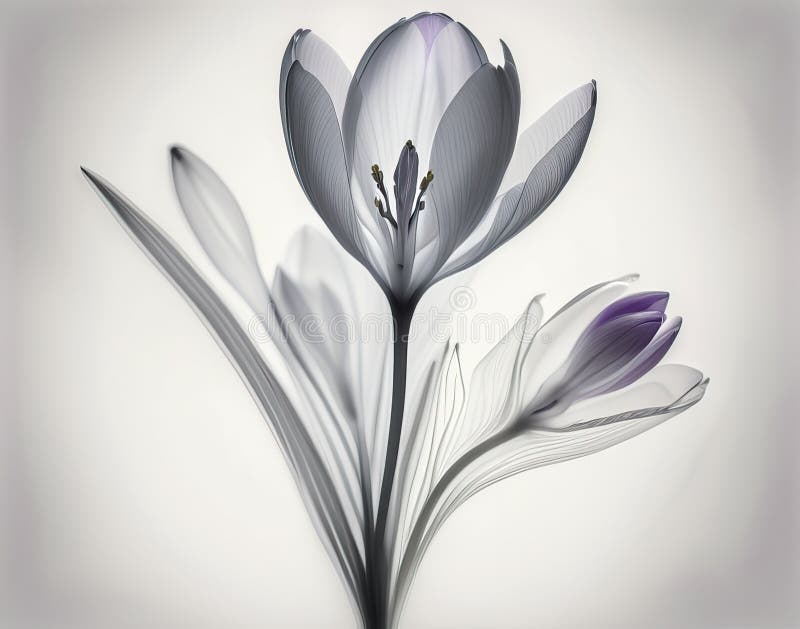 Aesthetic Botanical X-ray of Crocus. White and Grey Stock Image - Image ...