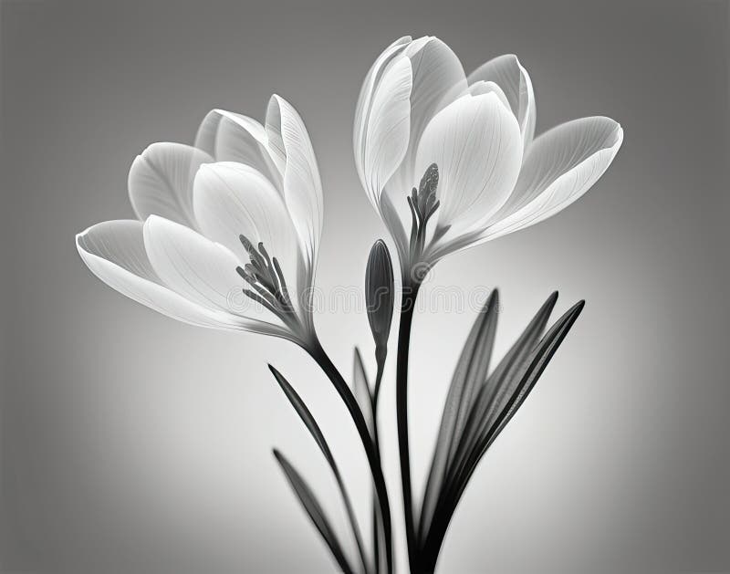 Aesthetic Botanical X-ray of Crocus. White and Grey Stock Image - Image ...