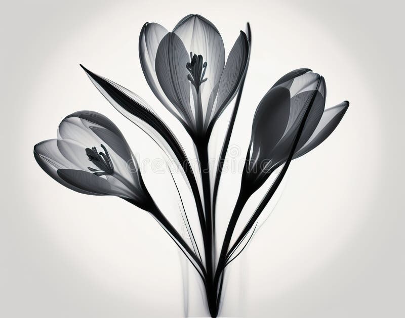 Aesthetic Botanical X-ray of Crocus. White and Grey Stock Image - Image ...