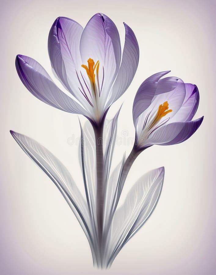 Aesthetic Botanical X-ray of Crocus. White and Purple Stock Photo ...