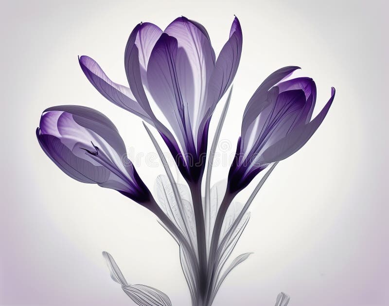 Aesthetic Botanical X-ray of Crocus. White and Purple Stock Image ...