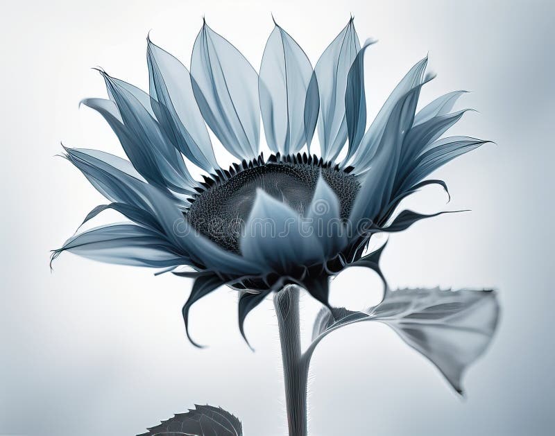 Aesthetic Botanical X-ray of Sunflower.white and Blue Colors Stock ...