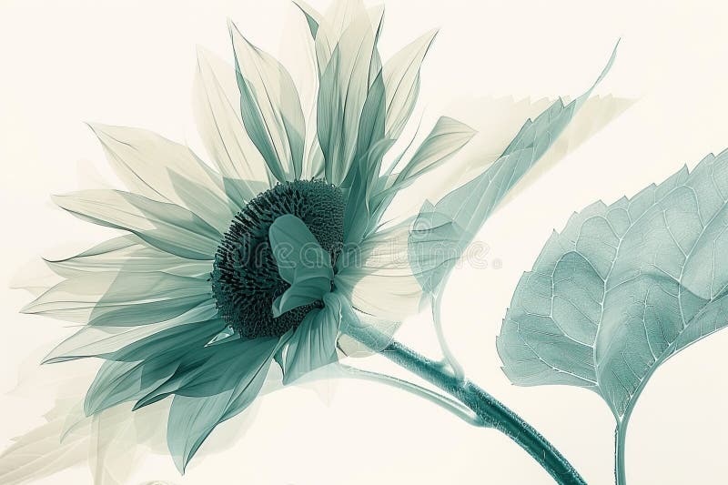Aesthetic Botanical X-ray of Sunflower.white and Grey Colors Stock ...