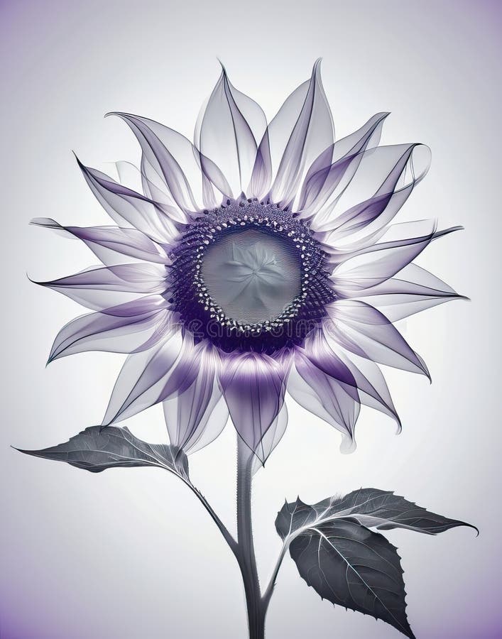 Aesthetic Botanical X-ray of Sunflower.white and Violet Colors Stock ...