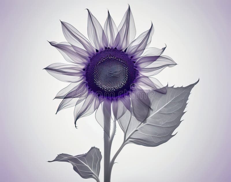 Aesthetic Botanical X-ray of Sunflower.white and Violet Colors Stock ...