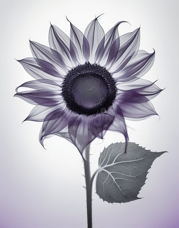 Aesthetic Botanical X-ray of Sunflower.white and Violet Colors Stock ...