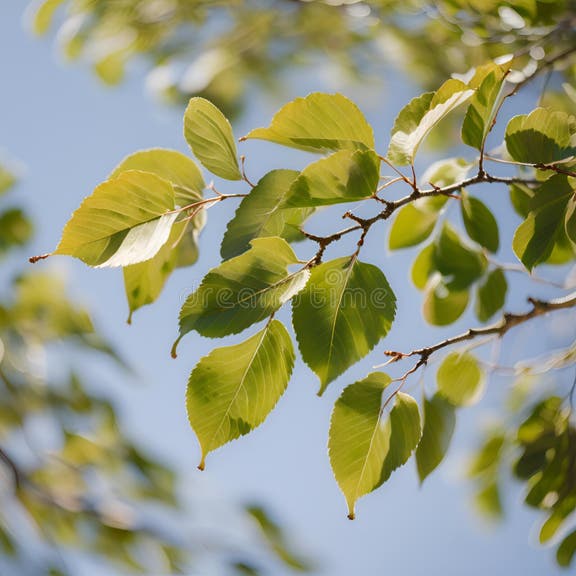 A Slender Branch with Delicate, Elongated Green Leaves Stock ...