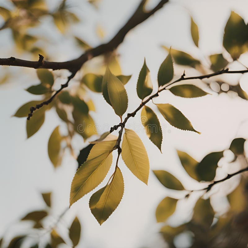 A Slender Branch with Delicate, Elongated Green Leaves Stock ...