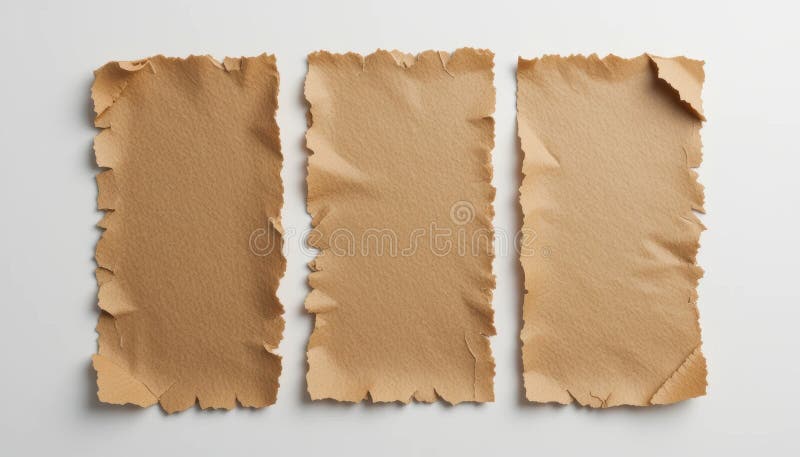 Aesthetic Close-Up of Three Torn Edges of Brown Craft Paper on White ...