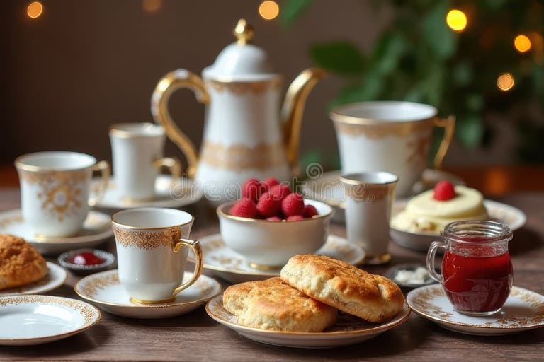 Aesthetic Cream Tea Scene stock illustration. Illustration of cozy ...