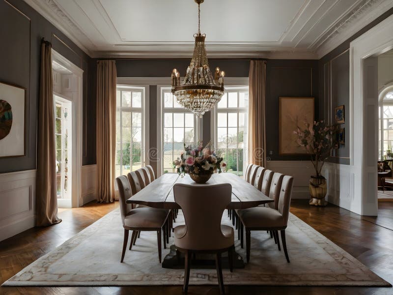 Aesthetic dining room stock illustration. Illustration of house - 373133766