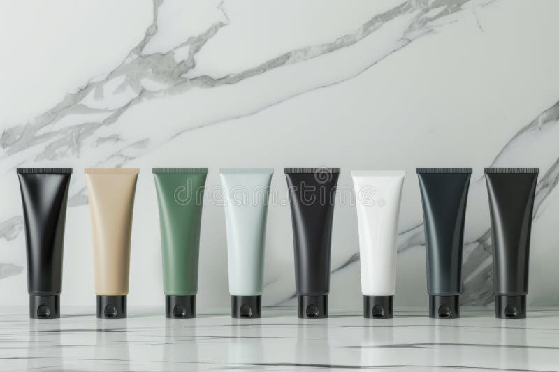 Aesthetic Display of Various Cream Tubes Lined Up on Elegant Marble ...