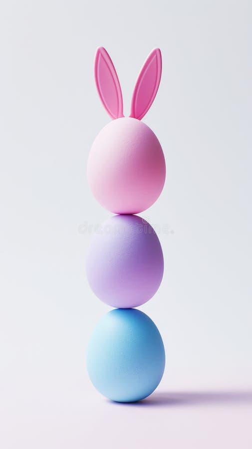 Aesthetic Easter Eggs with Bunny Ears Pastel Coloured. White Background ...