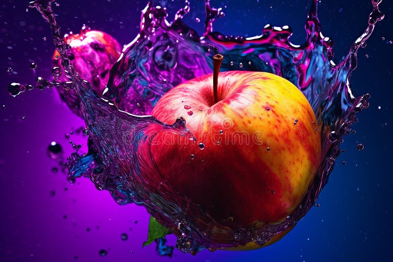 Aesthetic Effect of Apple Splashing Underwater in Pink and Purple Neon ...