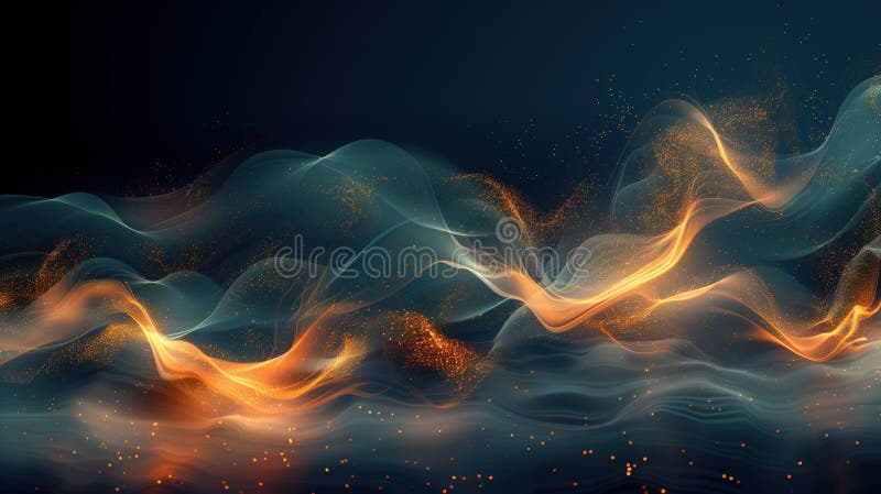 Aesthetic and Elegant Abstract Waves Displaying Fiery Accents on a Dark ...