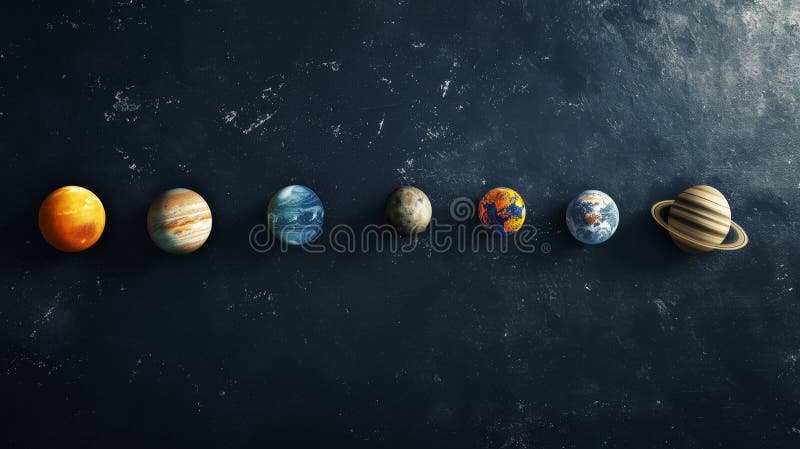 Aesthetic Flat Lay Realistic Planet Models. Black Background. Space and ...