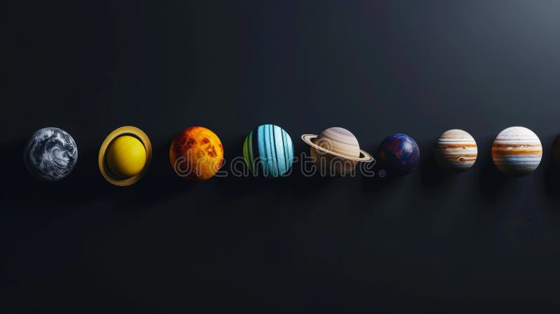 Aesthetic Flat Lay Realistic Planet Models. Black Background. Space and ...