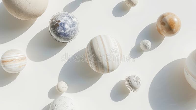 Aesthetic Flat Lay Realistic Planet Models. Light Background. Space and ...