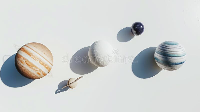 Aesthetic Flat Lay Realistic Planet Models. Light Background. Space and ...
